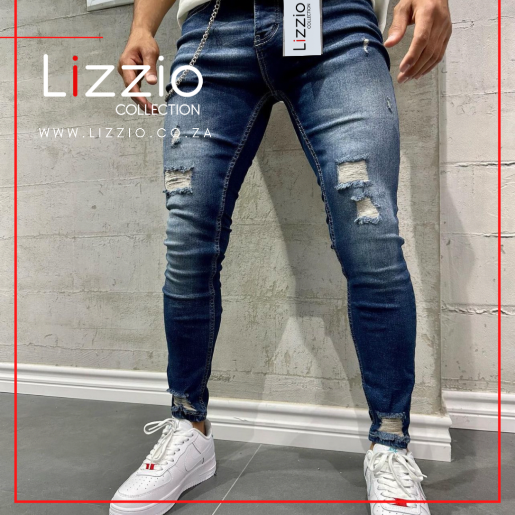 L138 Ripped Skinny Stretch Jeans - Blue | Lizzio